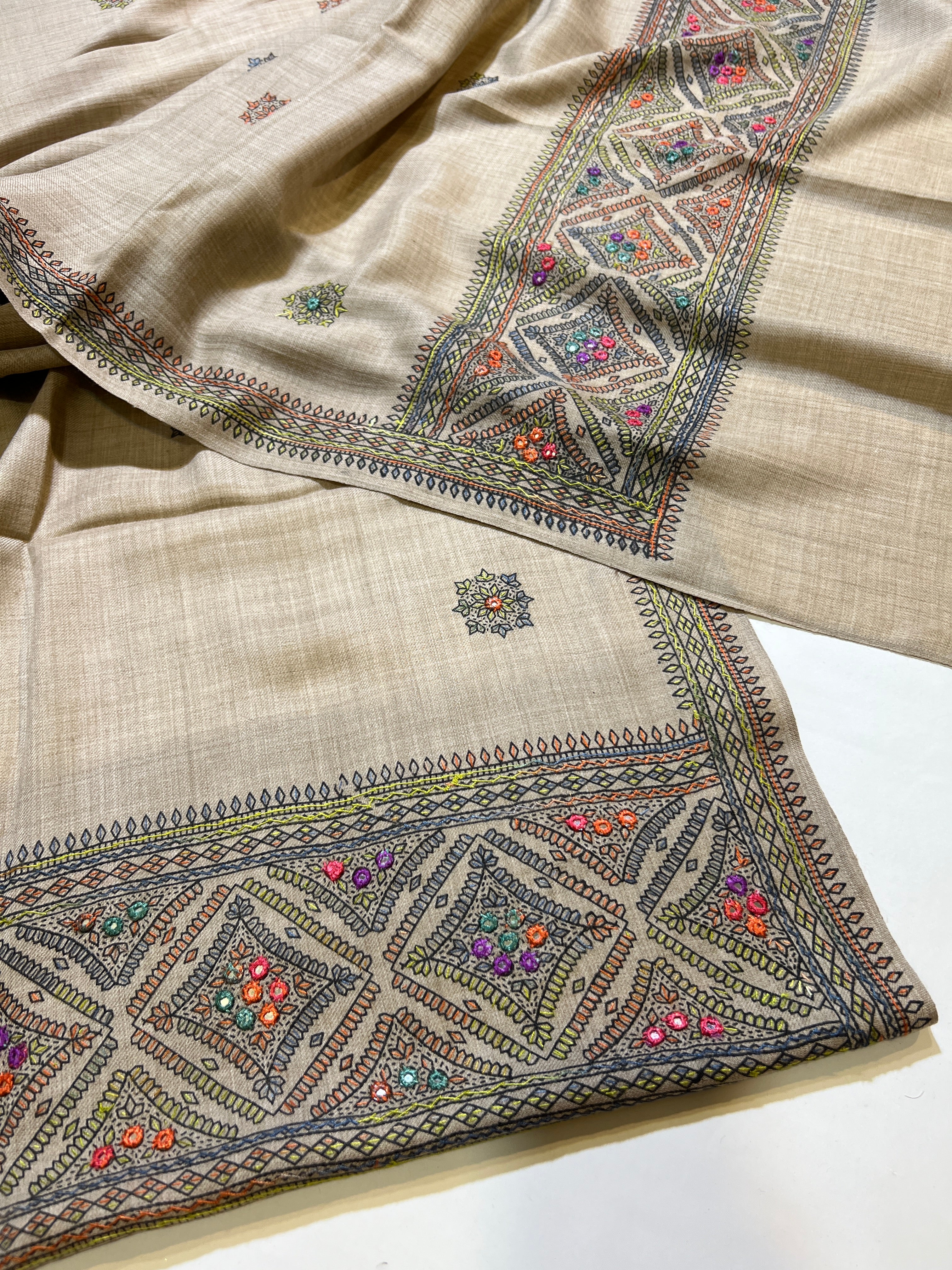 KASHMIRI KACHA TANKA PASHMINA SHISHA WORK SHAWL – ADAN COLLECTION